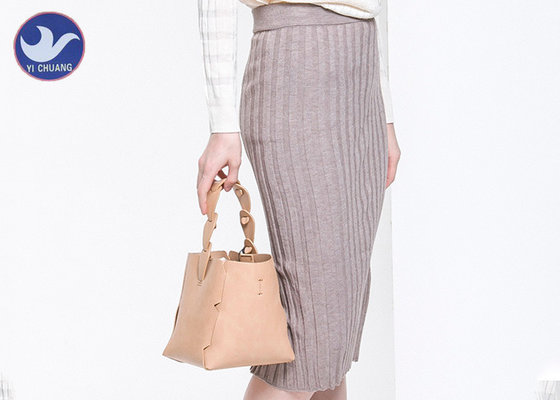 Rib Knitted Back Slit Womens Knit Skirt Pencil Fitted Back Opening Middle-Skirt