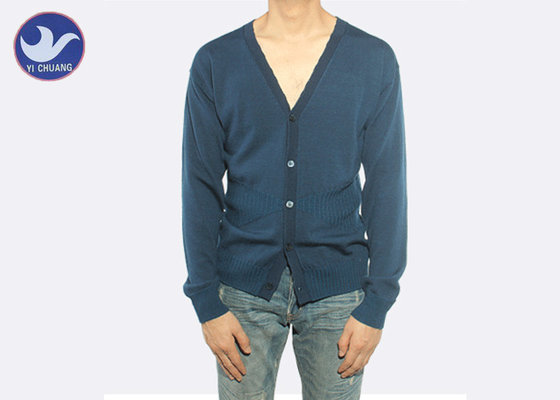 Flat Knitted Mens Cable Knit Button Down Cardigan Full Sleeves Anti - Shrink
