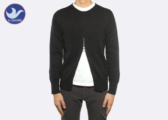 Custom Men's Knit Pullover Sweater , Mens Half Zip Jumper / Pullover Bottom Open