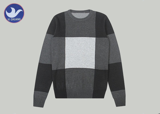 Big Check Men's Knit Pullover Sweater Black And White Casual Knitted Clothes