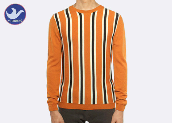 Vertical Stripe Mens Crew Neck Sweater , Thermal Men's Cotton Cable Knit Sweater
