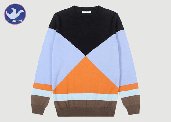 Multicolor Geometric Pattern Mens Long Knit Sweater , Pullover Mens Casual Sweaters