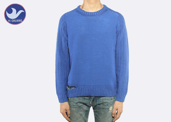 Upper Welt Slit Mens Wool Cable Knit Jumper , Winter Mens Blue Cable Knit Sweater