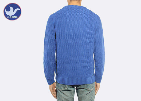 Upper Welt Slit Mens Wool Cable Knit Jumper , Winter Mens Blue Cable Knit Sweater
