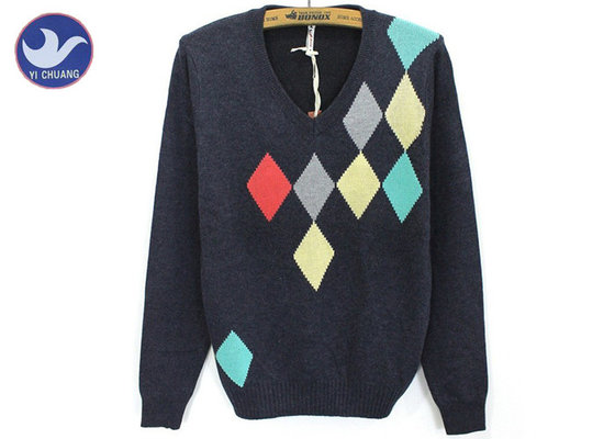 Argyle Men's V Neck Cable Knit Jumper , Long Sleeve Jumper Mens Diamond Intarsia