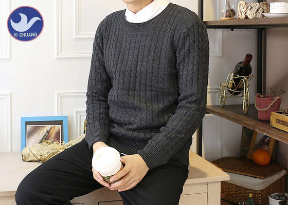 Round Neck Pullover Mens Chunky Knit Jumper Slim - Fitting Winter Garment