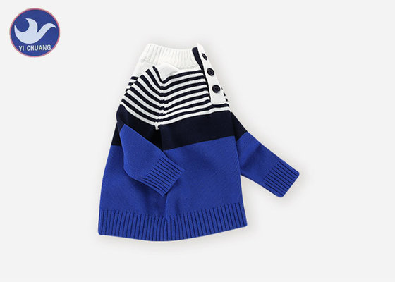 Stripes Boys Knit Pullover Sweater Acrylic Wool 1/4 Stand Collar Button Up Kid Jumper