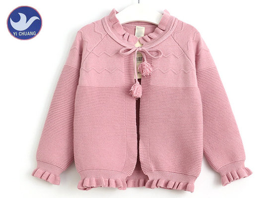 Ball Bandage Closure Kids Sweater Coat Girls Wave Knitting Kids Pink Cardigan