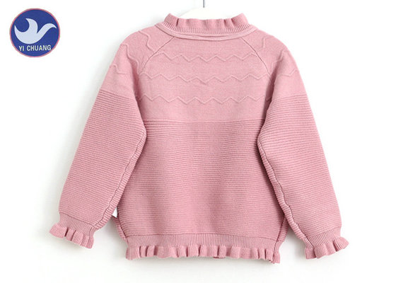 Ball Bandage Closure Kids Sweater Coat Girls Wave Knitting Kids Pink Cardigan