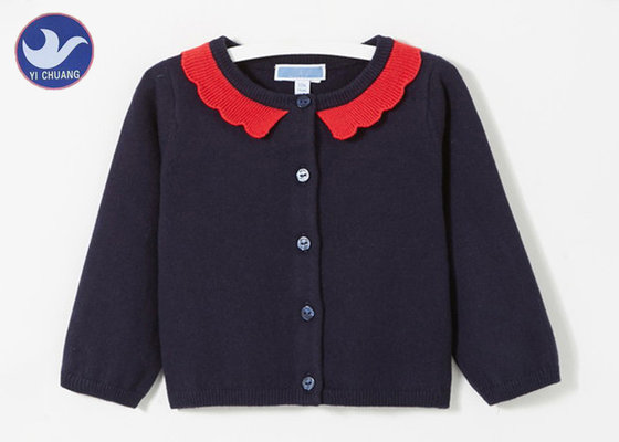 Flounce Collar Trim Girls Cardigan Sweaters Buttons Clousure Kid Knitwear