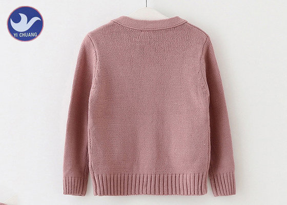V Neck Light Pink Girls Cardigan , Girls Button Up Cardigan Two Patch Pockets