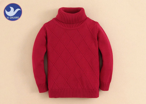 High Turtle Neck Girls Pullover Sweaters Diamond Knit Pattern Custom Kid Jumper