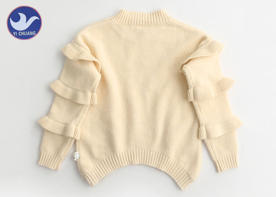 Curve Welt Girls Cable Knit Sweater , Girls Long Sweater Frill Sleeves Mock Neck