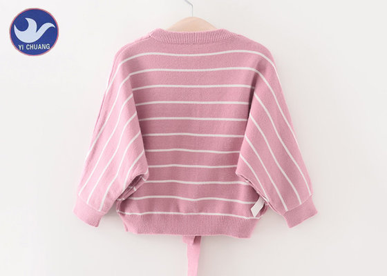 Batwing Sleeves Neck Tie Girls Pullover Sweaters Stripes Type Loose Fitting