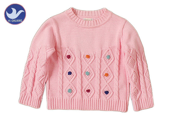 Long Sleeves Girls Cable Knit Jumper Crew Neck Pullover Style Anti - Pilling