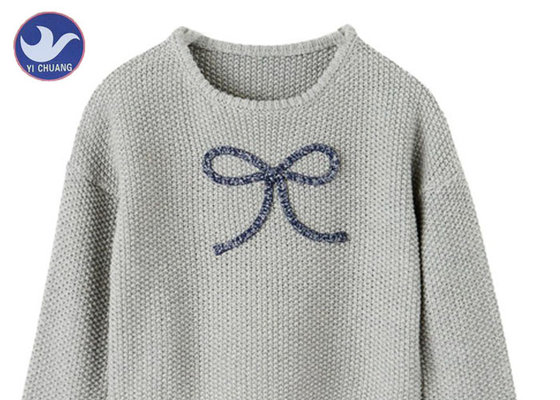 Anti - Wrinkle Girls Pullover Sweaters Butterfly Ribbon Scoop Neck Knitwear
