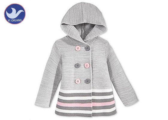 Stripes Little Girl Cardigan Sweaters , Hoody Girls Cardigan Jacket Buttons Closure