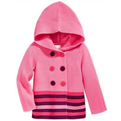 Stripes Little Girl Cardigan Sweaters , Hoody Girls Cardigan Jacket Buttons Closure