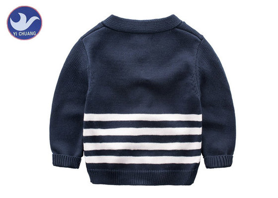 Children Stripes V Neck Boys Cardigan Sweater Long Sleeves Navy Color OEM