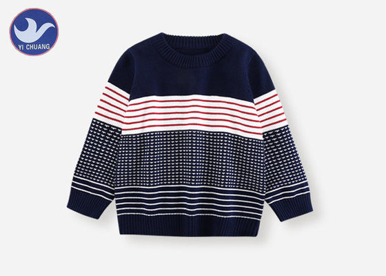 Boys Crew Neck Sweater , Boys Red And Black Striped Jumper Comfortable Multi - Colored