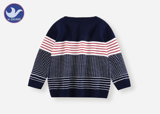 Boys Crew Neck Sweater , Boys Red And Black Striped Jumper Comfortable Multi - Colored