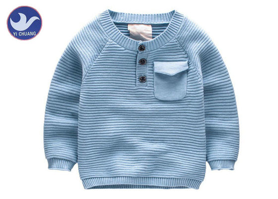 1/4 Buttons Boys Knit Pullover Sweater Relan Sleeves Chest Pocket Kid Clothes