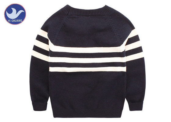 Stripes Reglan Sleeves Boys Knit Pullover Sweater , Boys Cable Knit Jumper Navy Blue