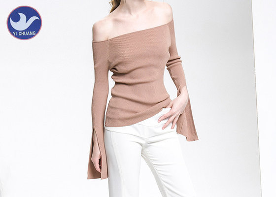 Sexy Women's Off The Shoulder Sweater , Off The Shoulder Knitwear Slim Fitting Slit Cuff