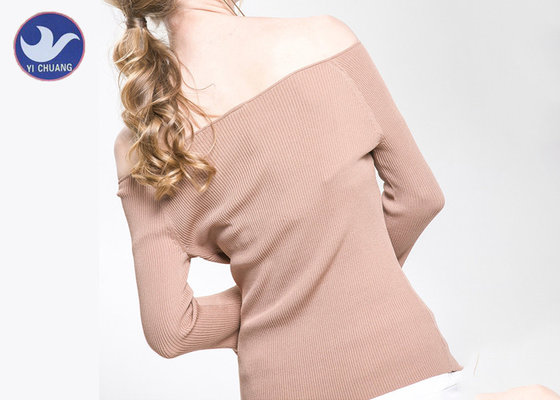 Sexy Women's Off The Shoulder Sweater , Off The Shoulder Knitwear Slim Fitting Slit Cuff