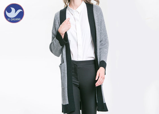 Long Open Womens Knit Cardigan Sweaters Drop Shoulder Charcoal Black Apparel