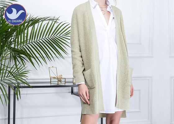 Drop Shoulder Womens Knit Cardigan Sweaters Long Sleeves V Neck With Pockets