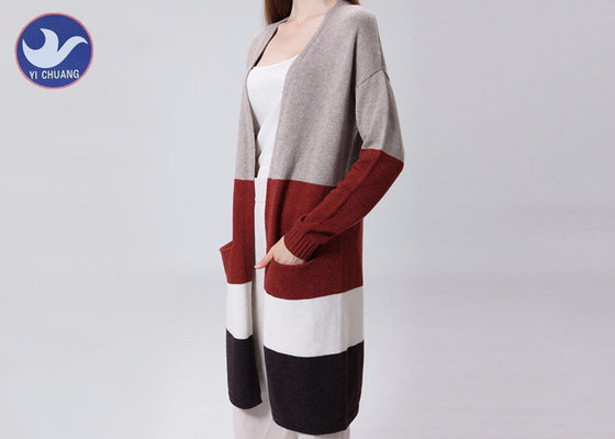 Stripes Oversized Cardigan Sweater , Women's Cotton Cardigan Sweaters With Pockets