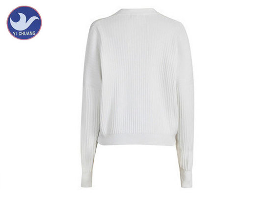 Ribbed Buttons Up Womens Knit Cardigan Sweater Bat Drop Sleeves Anti - Shrink