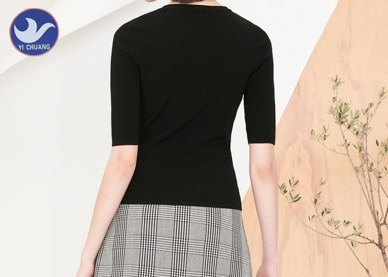 Hollow Half Sleeves Womens Knit Pullover Sweater Buckle Neck Tape For Spring Season