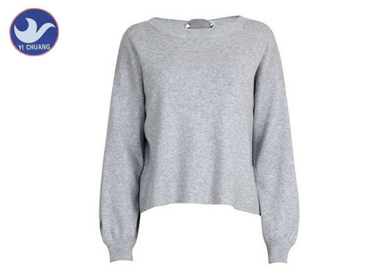 Bubble Sleeves Womens Knit Pullover Sweater Tape Butterfly Knot In Back Neck
