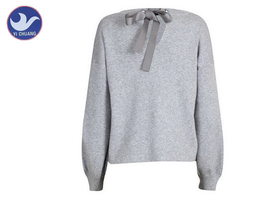 Bubble Sleeves Womens Knit Pullover Sweater Tape Butterfly Knot In Back Neck