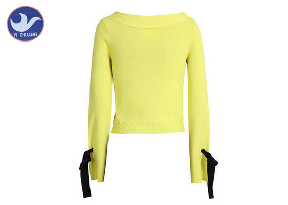 Lapel Boat Neck Womens Knit Pullover Sweater Lace Up Slit Cuff Viscose Nylon Top