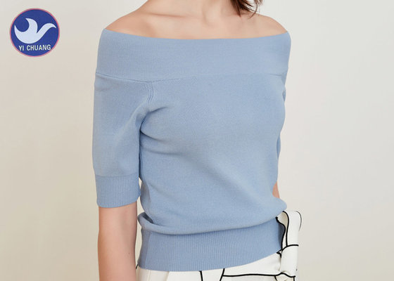 Summer Half Sleeves Cable Knit Jumper Womens Boat Neck Lady Knitwear Anti - Shrink