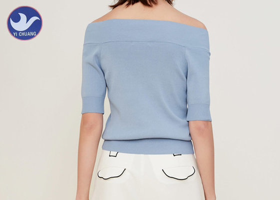 Summer Half Sleeves Cable Knit Jumper Womens Boat Neck Lady Knitwear Anti - Shrink