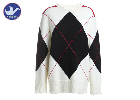 Big Diamond Pattern Womens Knit Pullover Sweater Oversize Colleague Jumper