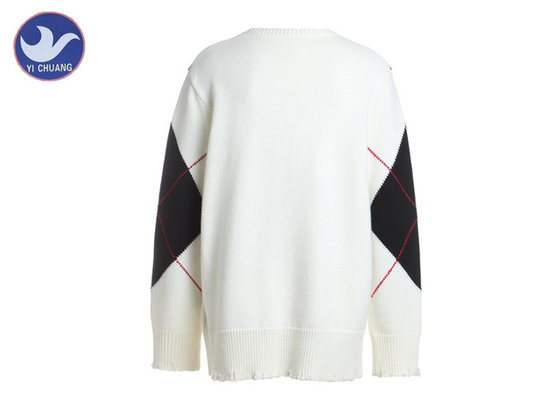 Big Diamond Pattern Womens Knit Pullover Sweater Oversize Colleague Jumper