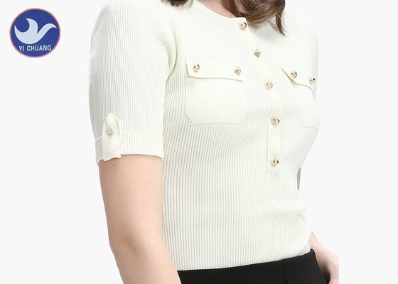 Rib Rolled Cuff Womens Knit Pullover Sweater One Quarter Cardigan Chest Pockets