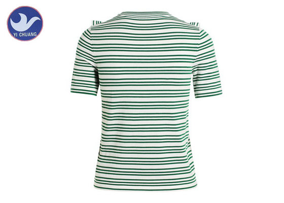 Ruffle Front Womens Knit Pullover Sweater Stripes Short Sleeves For Summer