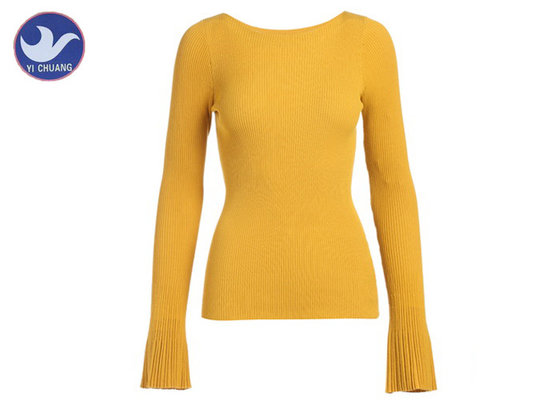 Shinny Yellow Womens Knit Pullover Sweater Small Boat Neck Ribbed Stylish Clothing 