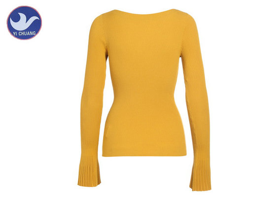Shinny Yellow Womens Knit Pullover Sweater Small Boat Neck Ribbed Stylish Clothing 