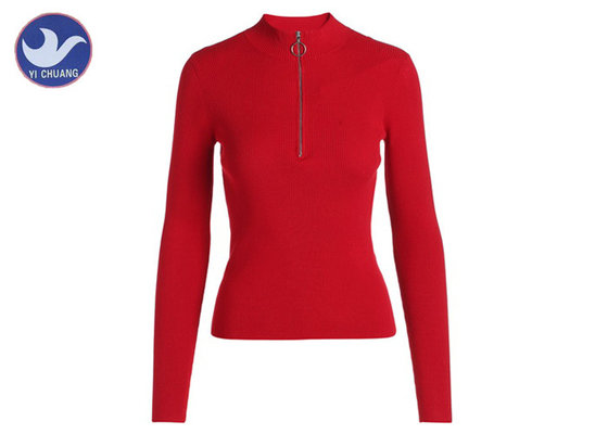 Quarter Zip Womens Knit Pullover Sweater Soft Stand Collar Ribbed Plain Garment
