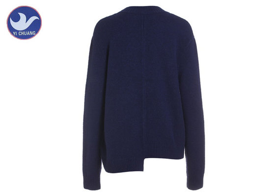 Letters Fabric Patch Embroidery Womens Knit Pullover Sweater Irregular Welt Jumper