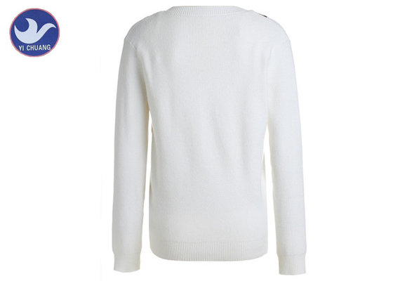 Deep V Stripes Neck Womens Knit Pullover Sweater Cartoon Embroidered Patch College Style