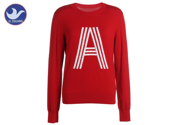 Trendy Letter Jacquard Womens Knit Pullover Sweater Crew Neck Mohair Garment