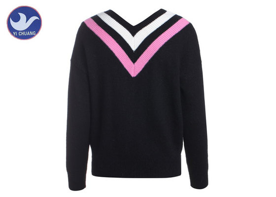 Hot Preppy Style Womens Knit Pullover Sweater Stripes Double Big V Neck Jumper Top